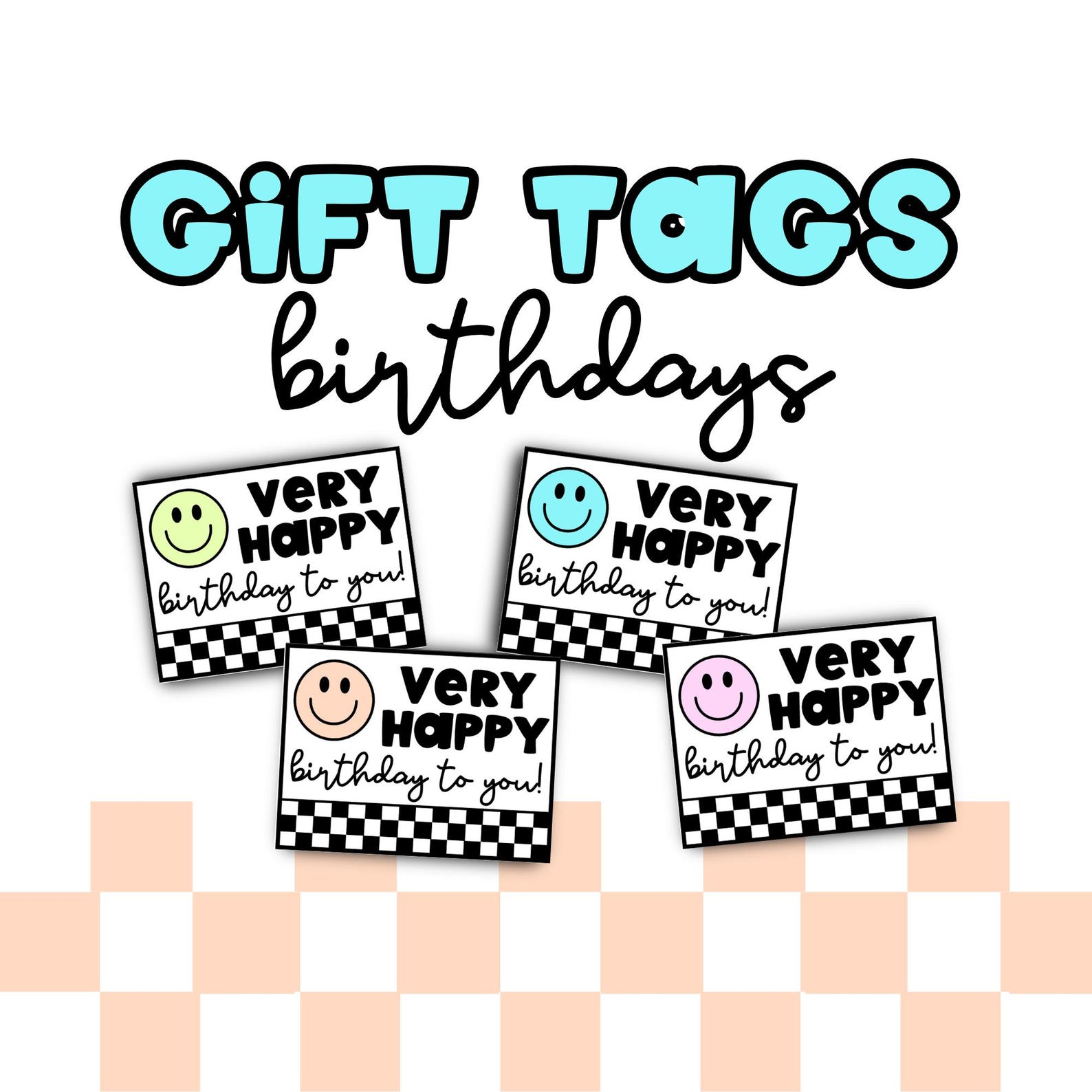 Back to School Checkered Smiley Birthday Gift Tags | Students, Teachers ...