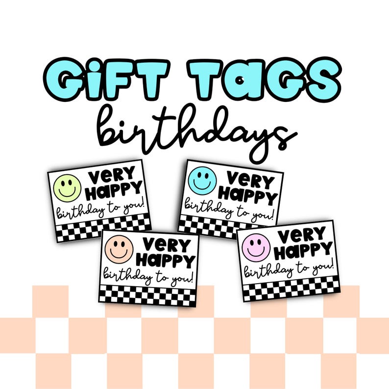 Back to School Checkered Smiley Birthday Gift Tags | Students, Teachers ...