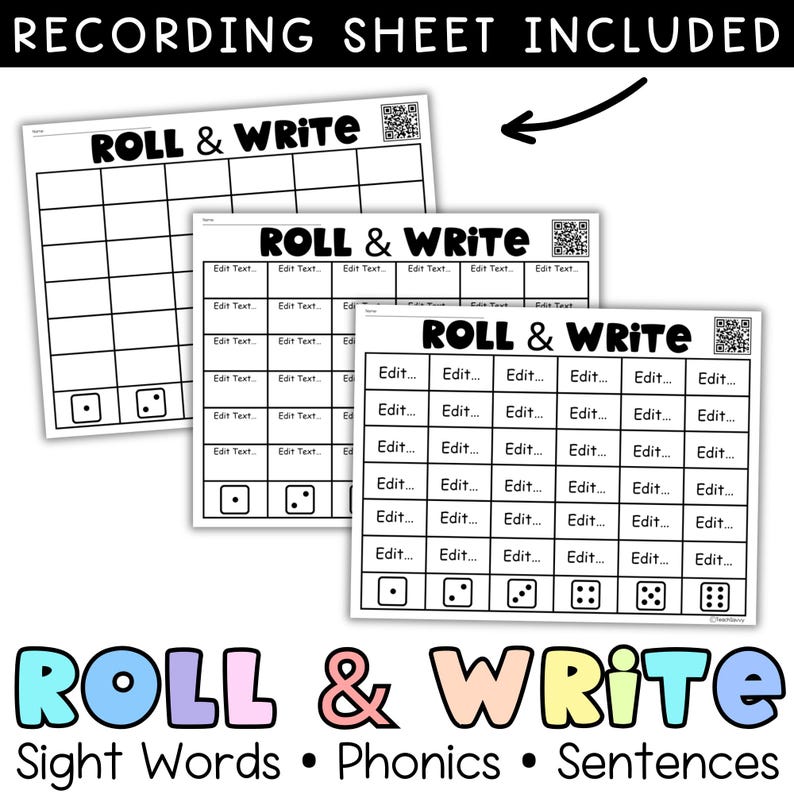 Editable Roll and Read Roll and Write Roll and Solve Templates | Sight ...