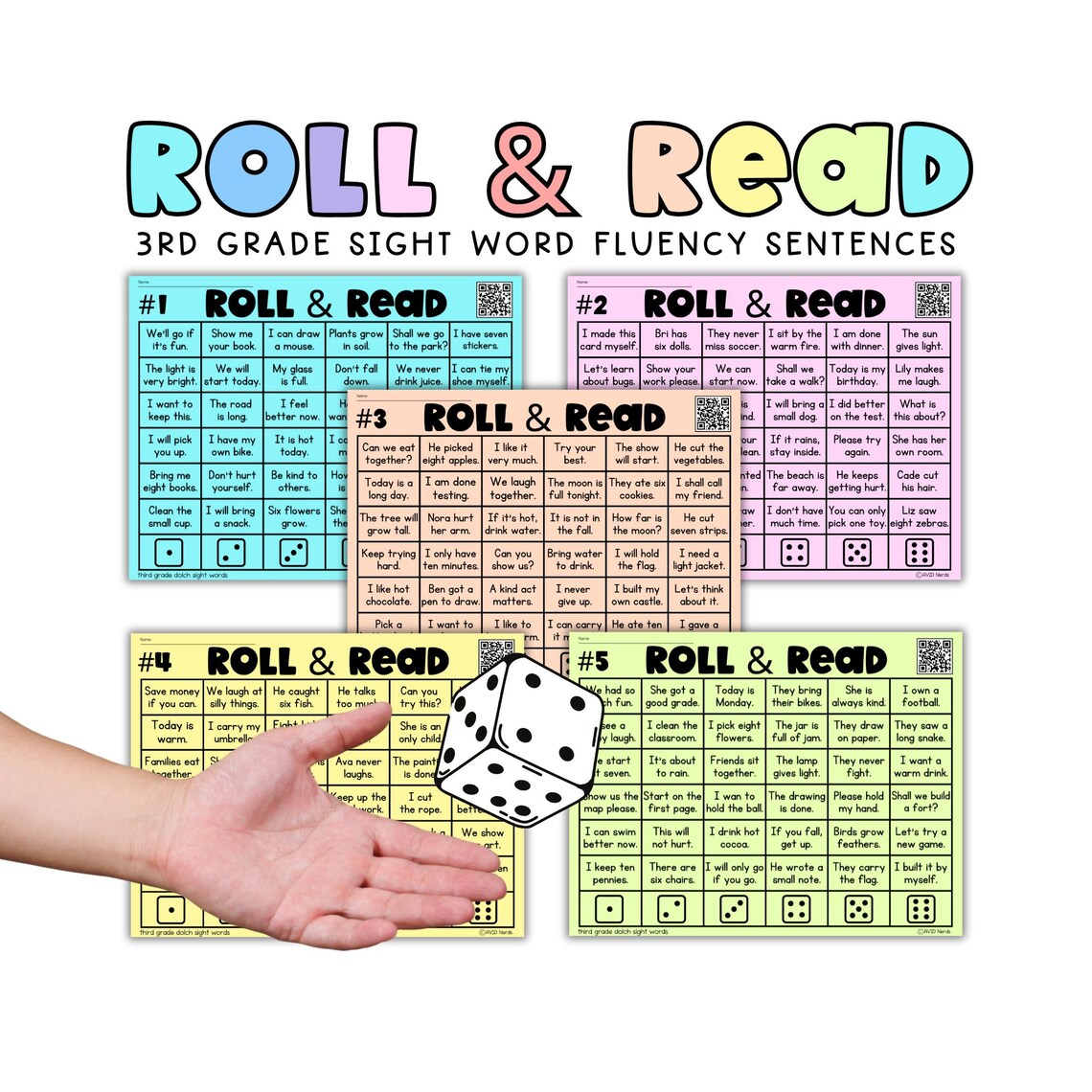 Third Grade Dolch Sight Word Fluency Sentences Worksheets | Roll and ...