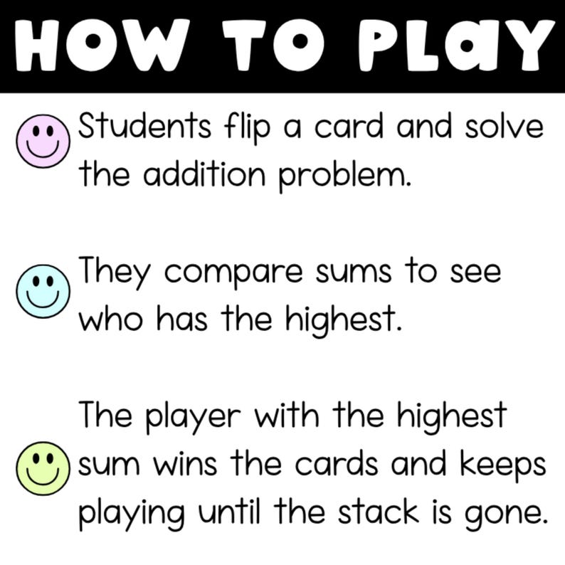 Addition War Game Printable | Addition Facts 0–10 | Math Fact Fluency ...