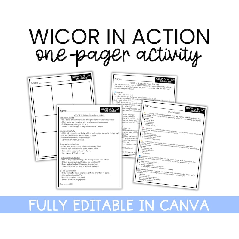 WICOR One Pager for AVID | Writing Inquiry Collaboration Activity ...