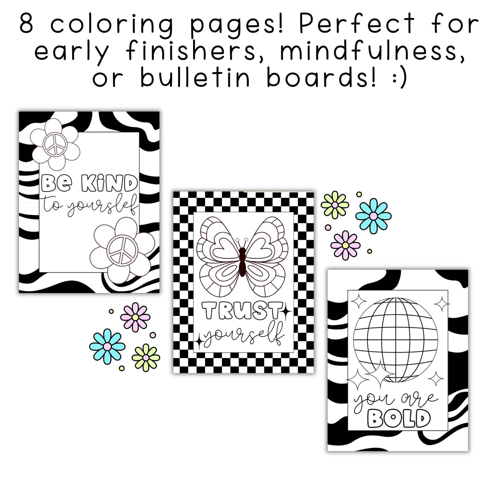 Retro Growth Mindset Coloring Pages: Motivational Classroom Decor (PDF ...