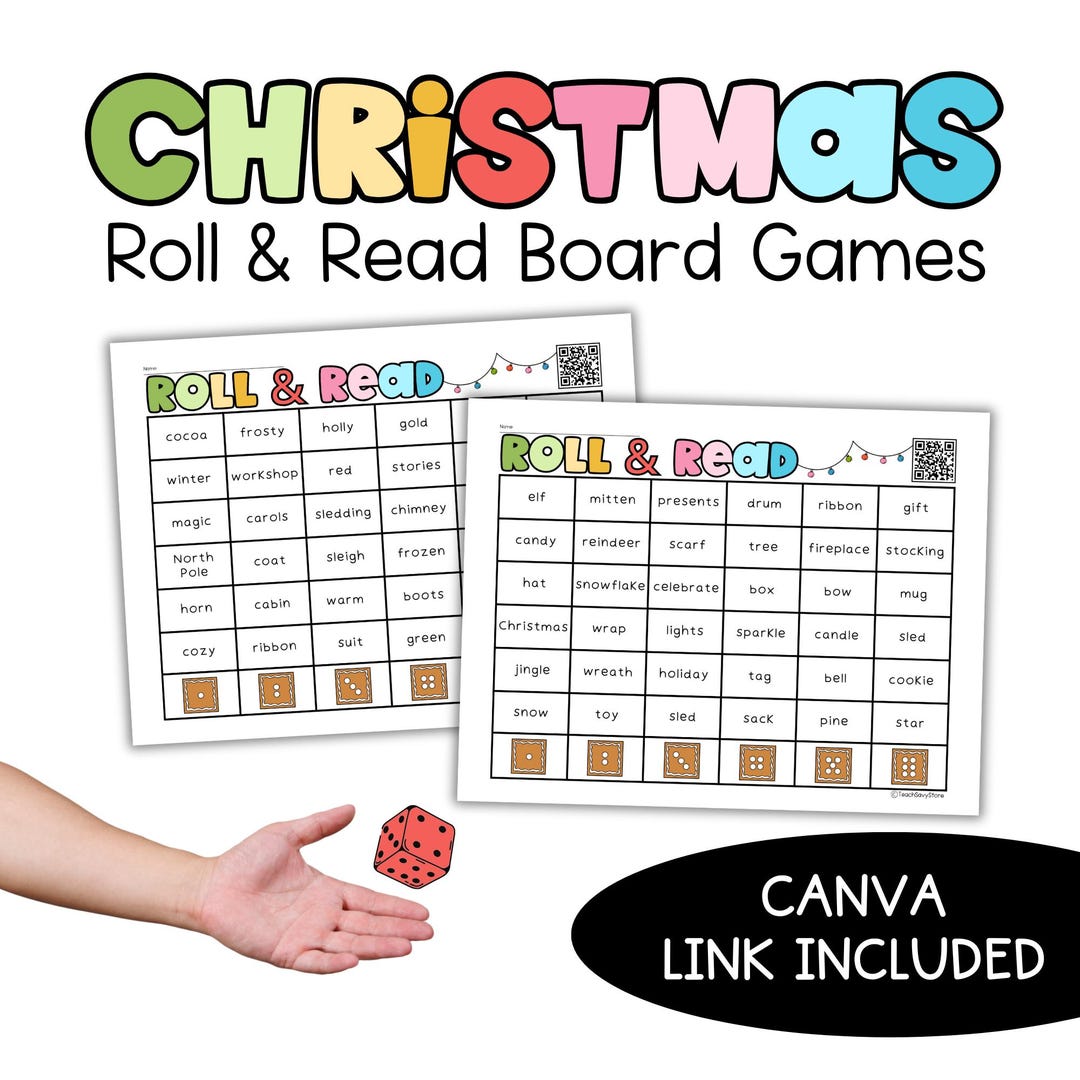 Christmas Roll and Read Board Games for Kids | Editable Canva Literacy ...