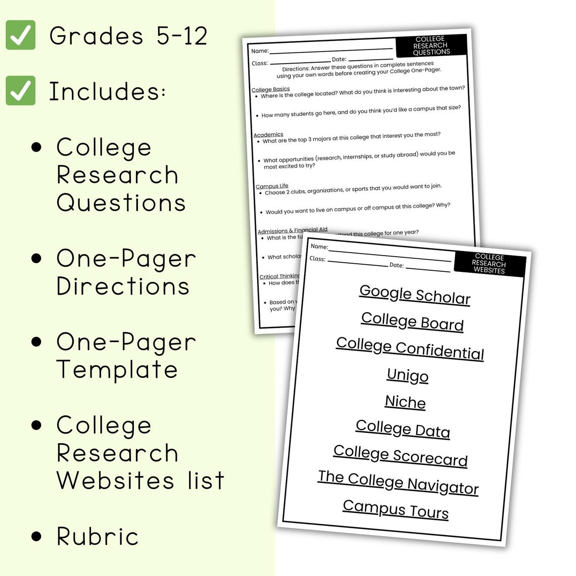 College Research One-pager Template: Editable Canva Project (PDF) - Etsy