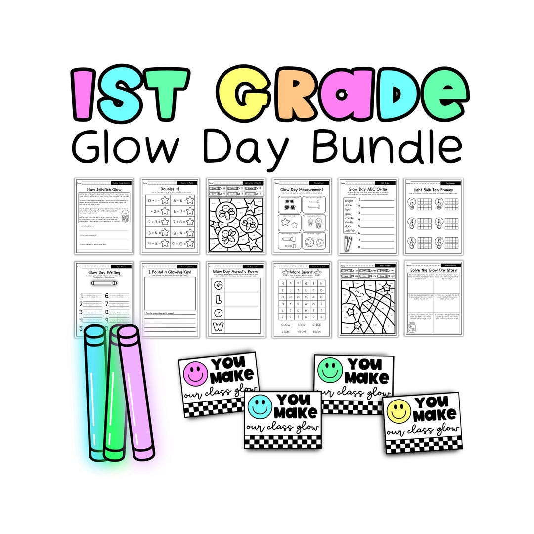 Glow Day Activities Bundle 1st Grade Math Literacy End of Year Theme ...