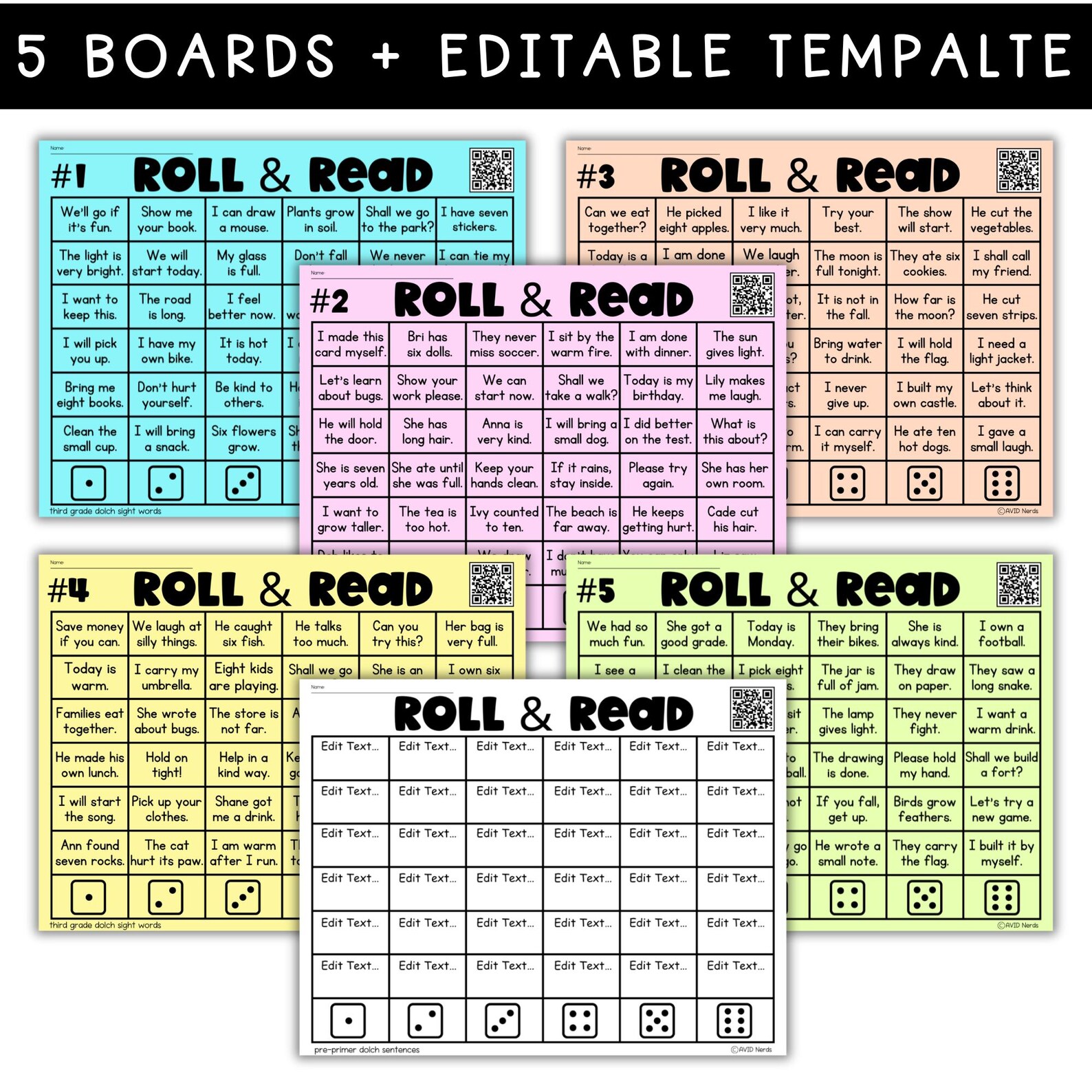 Third Grade Dolch Sight Word Fluency Sentences Worksheets | Roll and ...