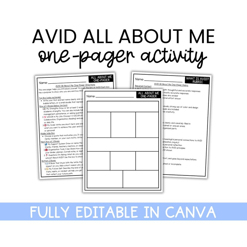 AVID All About Me One Pager | Back to School Icebreaker | Editable ...