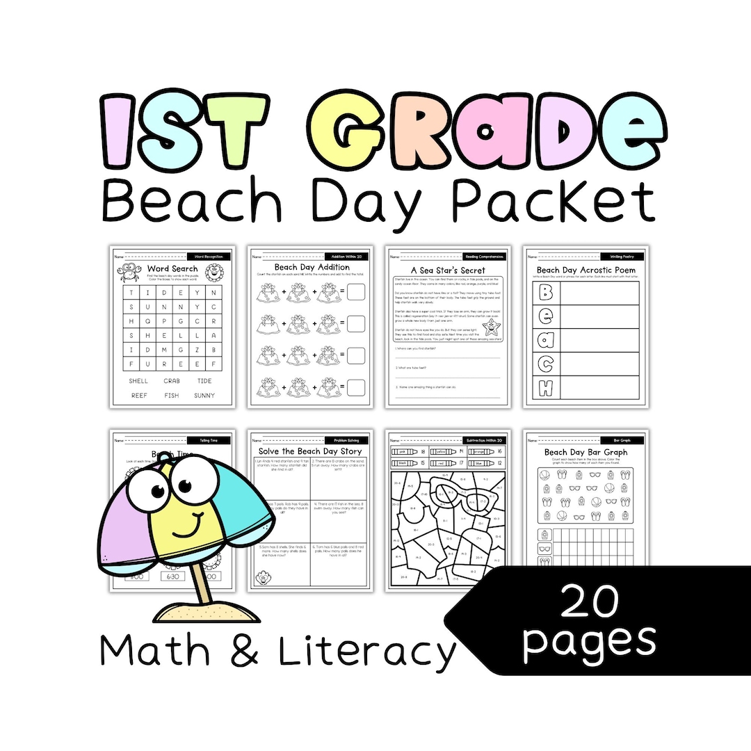 First Grade Beach Day Activities for End of Year and Summer Math ...