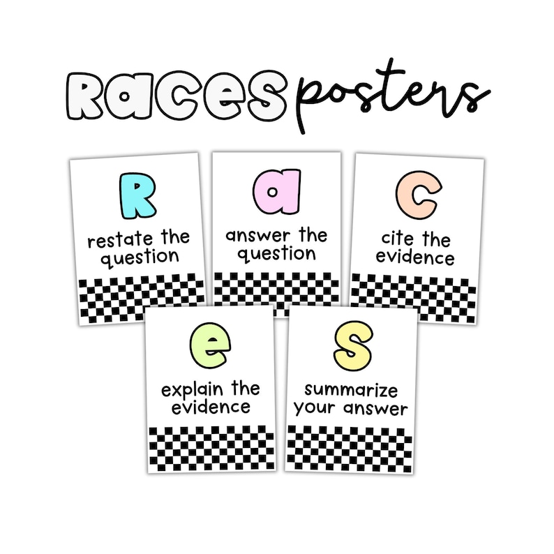 RACES Writing Strategy Posters | Text Evidence Anchor Charts | Retro ...