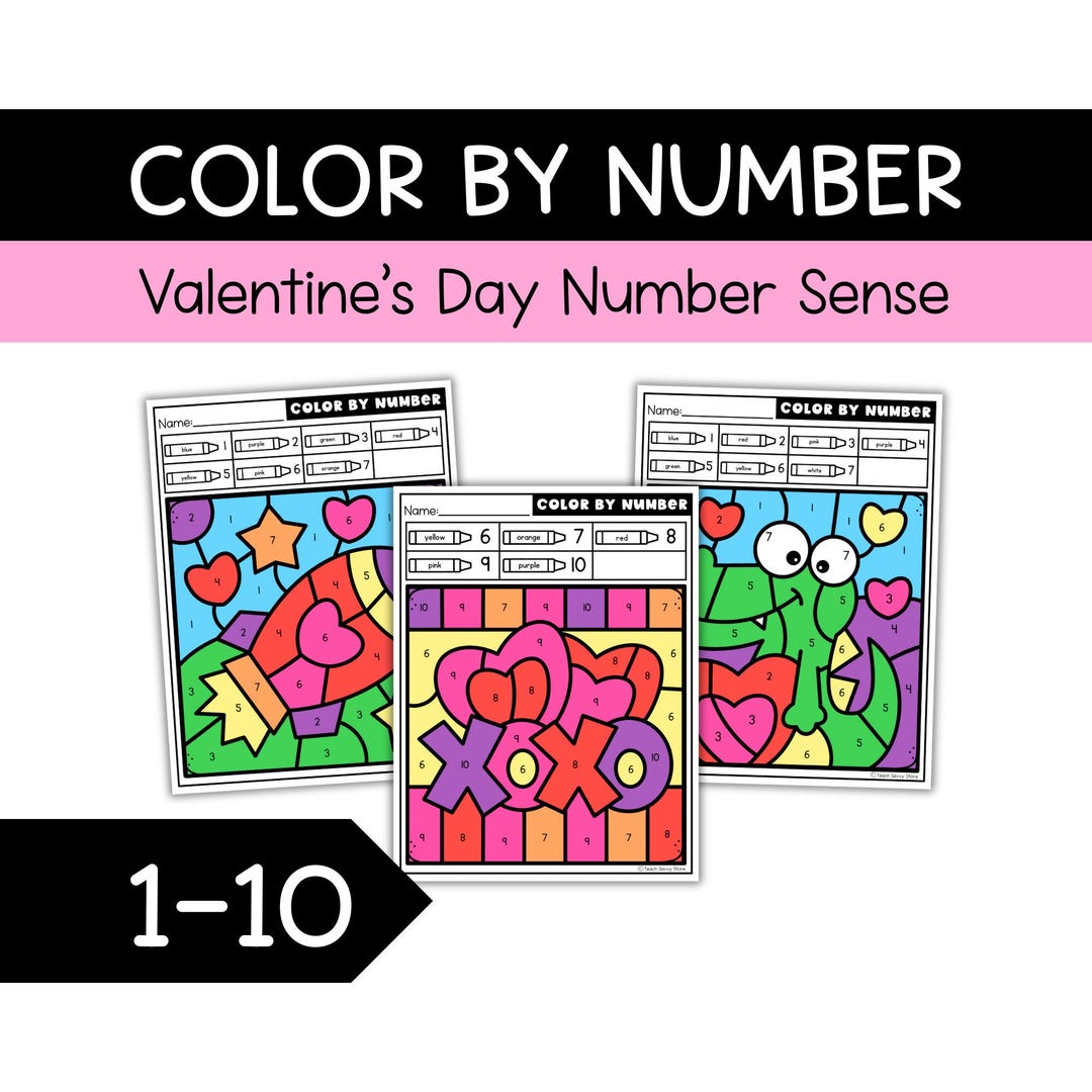 Valentine’s Day Color by Number Worksheets | Numbers 1–10 | Preschool ...