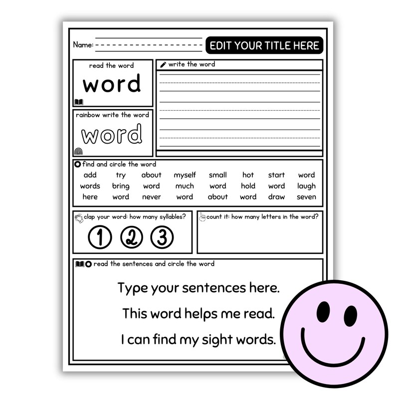 Editable Sight Word & Phonics Template Worksheet | Canva Literacy ...