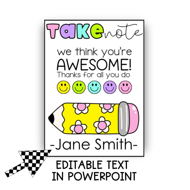 Take Note Gift Tag | Editable Powerpoint Tag | Back to School Gift ...