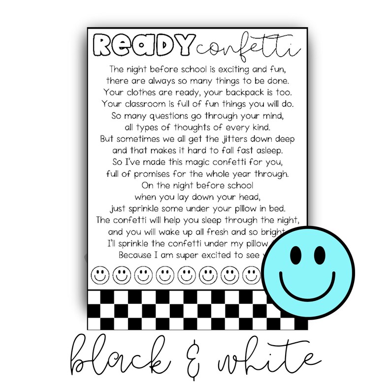 Back to School Ready Confetti Poem Printable • First Day of School Gift ...