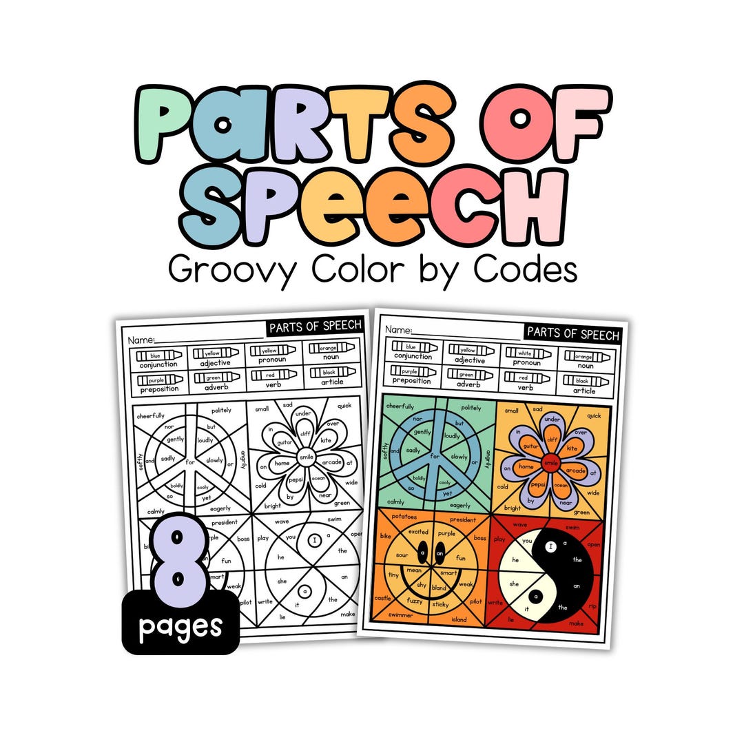 Parts of Speech Color by Code Worksheets: Grammar Practice, Grades 4-7 ...