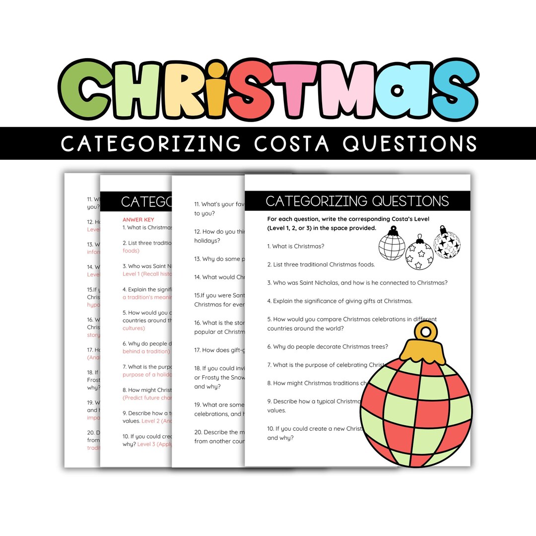 Christmas Costa’s Levels of Thinking Activity for Middle School ...