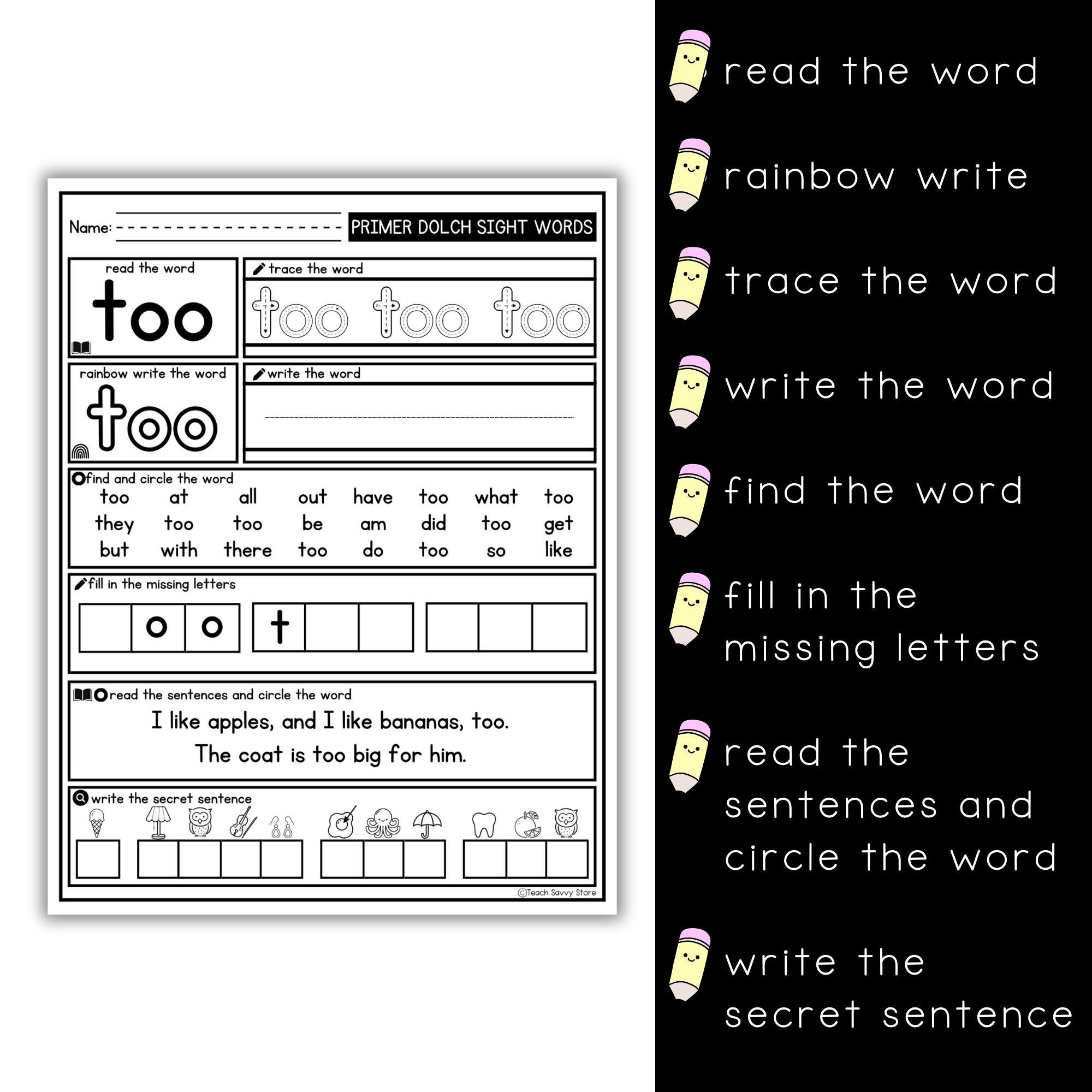Kindergarten Dolch High-frequency Sight Words | Read & Write Practice ...