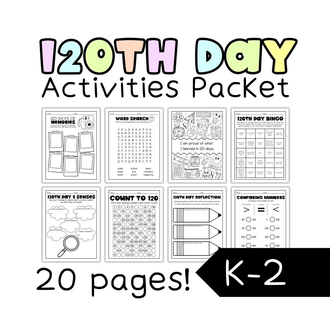 120th Day of School Activities | Math, Writing & Bingo | Kindergarten ...