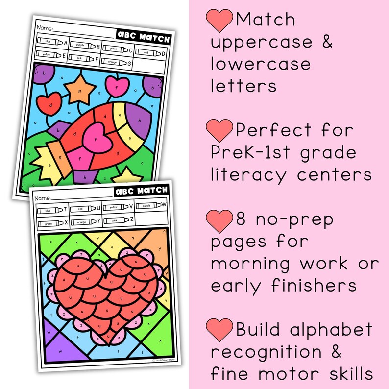 Valentine’s Day Color by Code Alphabet Activities | Uppercase ...