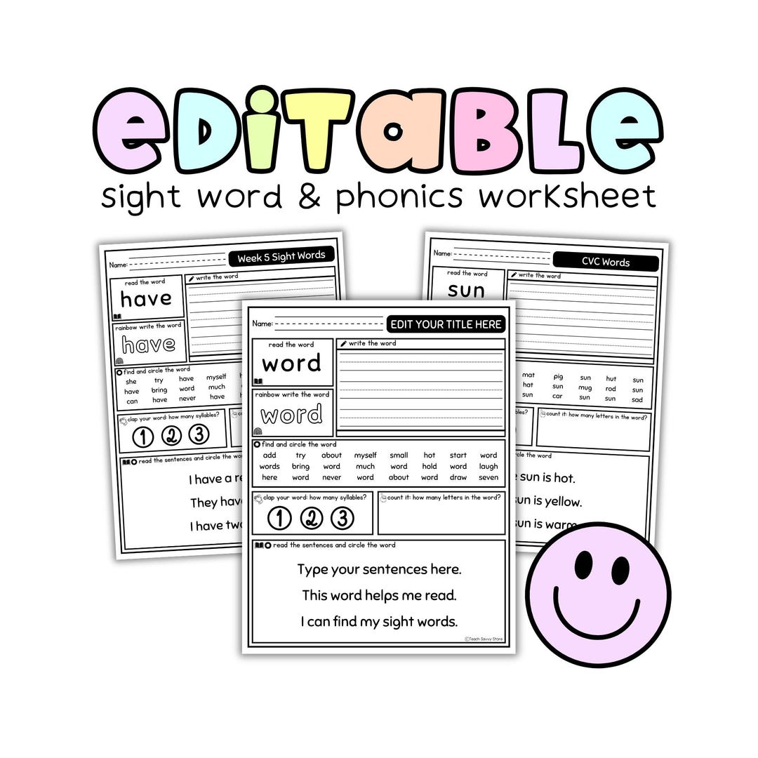 Editable Sight Word & Phonics Template Worksheet | Canva Literacy ...