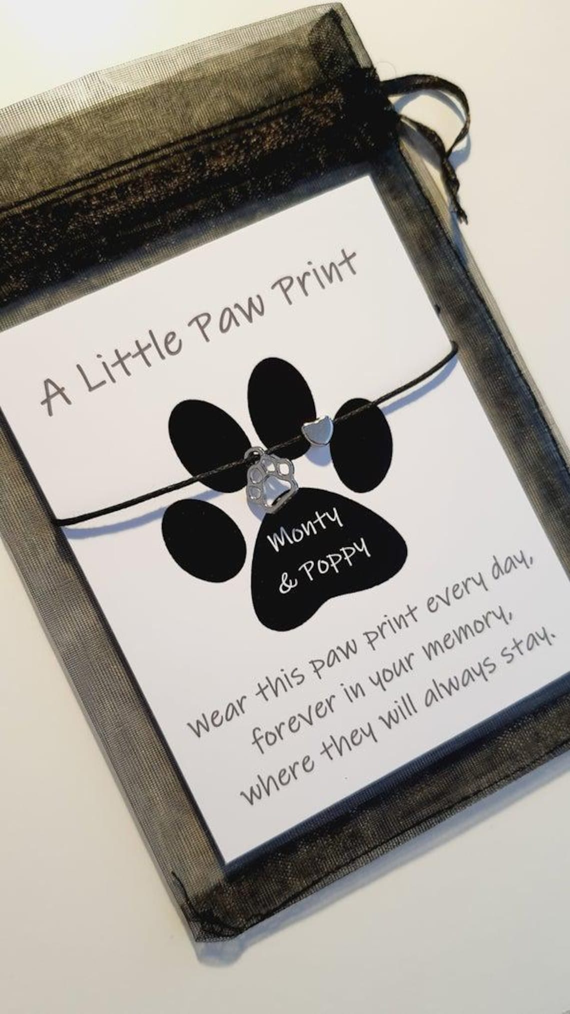 Paw Print Memory Charm Bracelet, Sentimental Gift for Pet Loss, Cat Dog ...