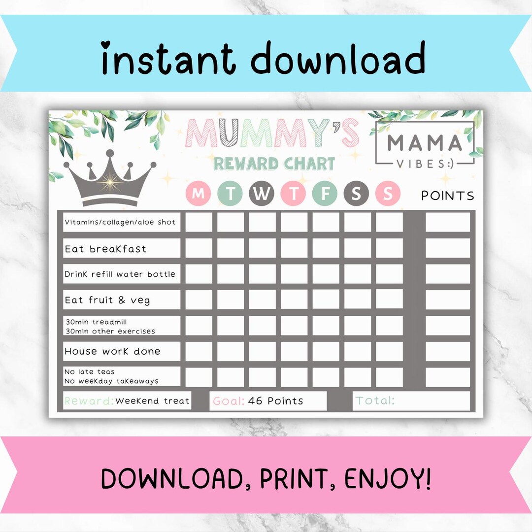 Personalised Mummy Reward Chart Digital Instant Download, Health ...