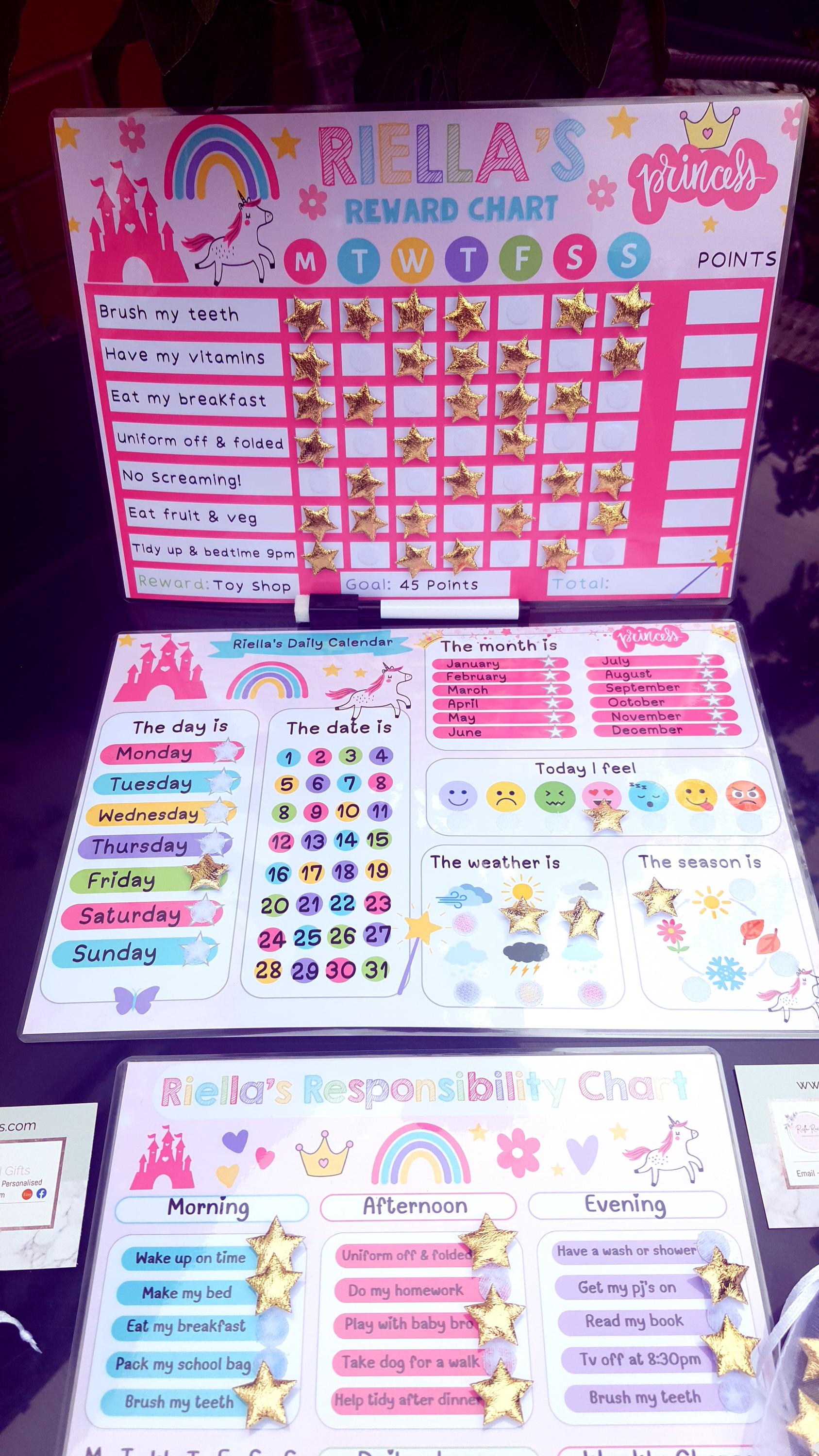 Childrens Personalised Reward Chart, Learning Chart, Behaviour Chart, Responsibility Task Chart ...