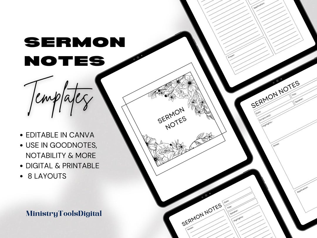Sermon Notes Templates | Editable in Canva | Digital & Printable for ...