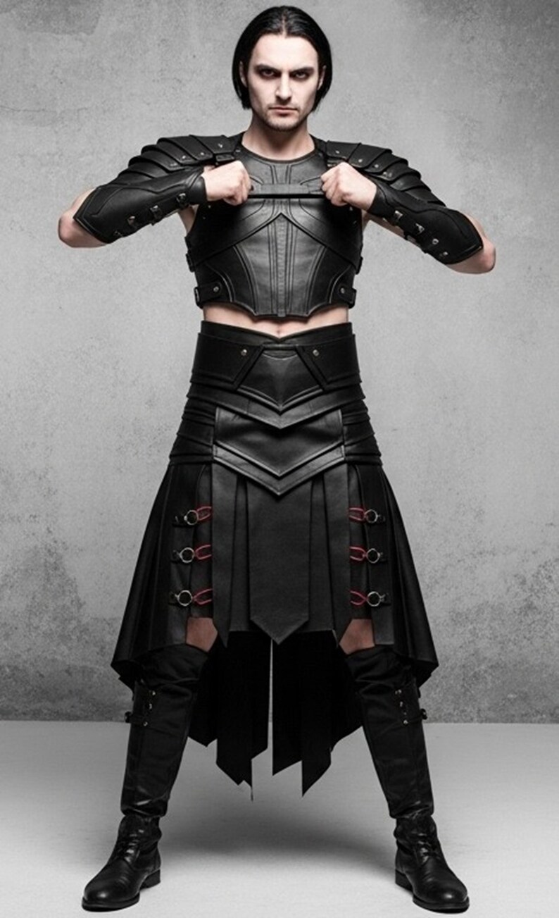 Dark Gothic Leather Kilt & Warrior Chest Armor Set – Men’s Medieval ...
