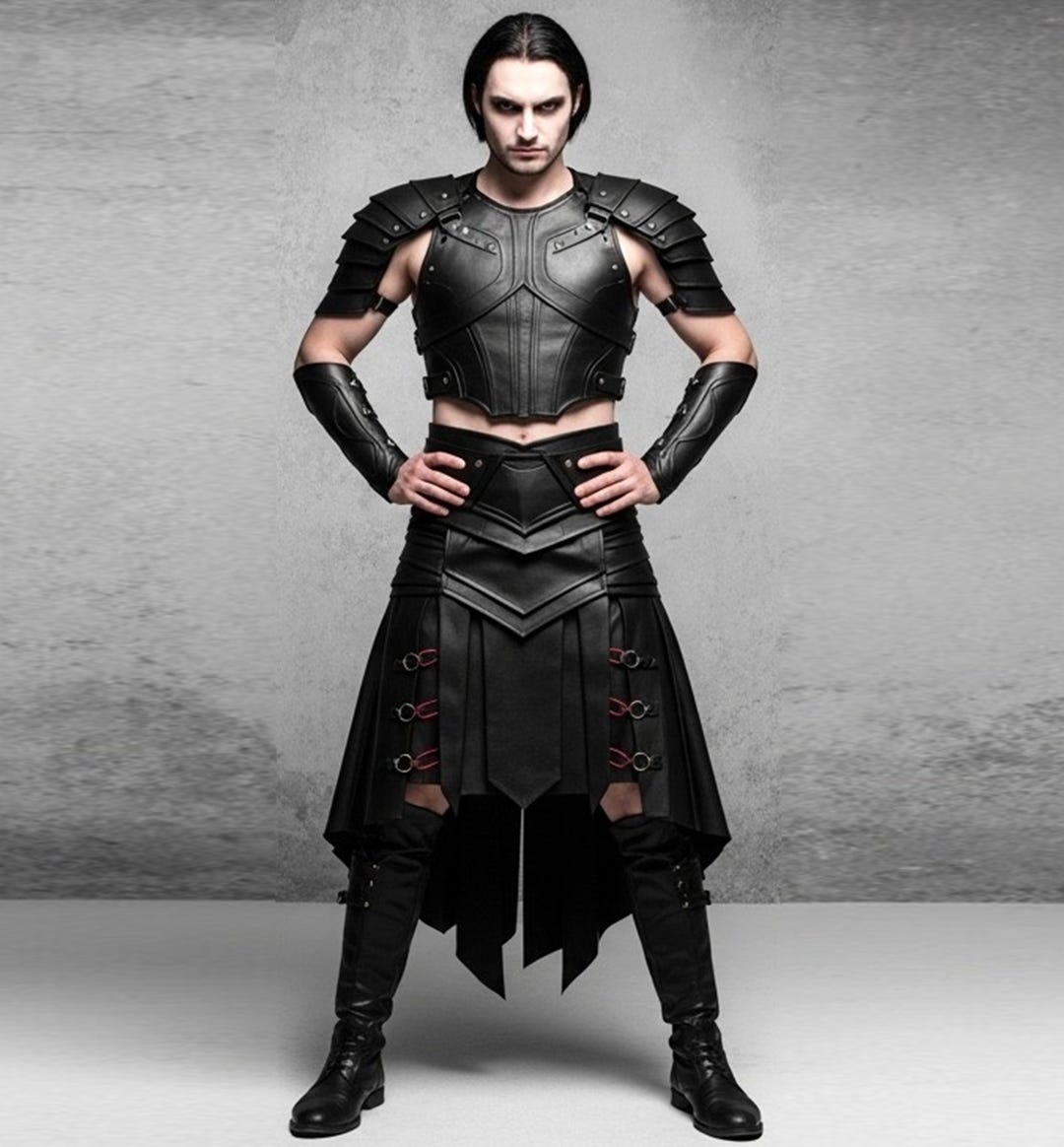 Dark Gothic Leather Kilt & Warrior Chest Armor Set – Men’s Medieval ...