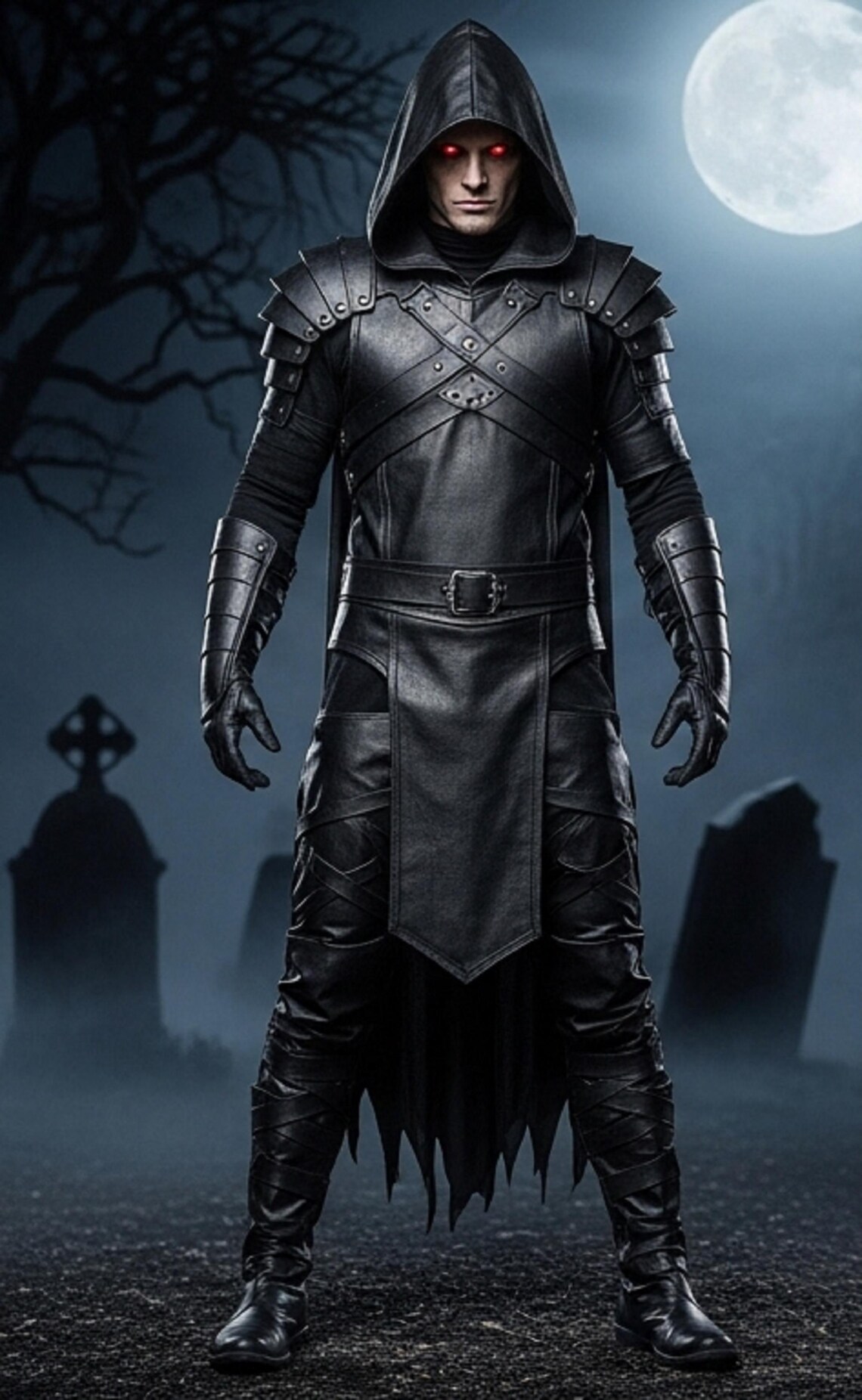 Dark Assassin Hooded Leather Armor Set – Gothic LARP Costume for Men ...