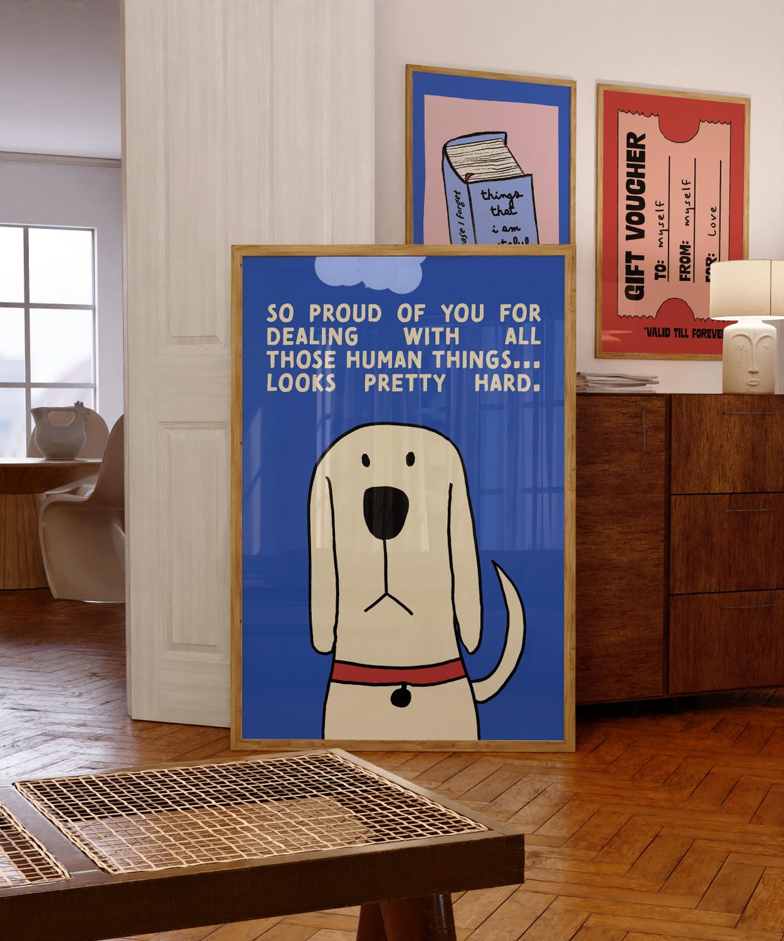 Emotional Support Dog Print: Mental Health Decor, Retro Affirmation ...