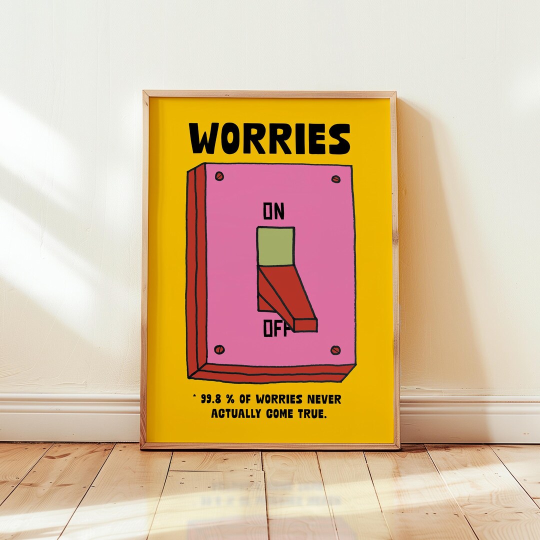 Worries off Poster, Colourful Affirmation Print, Dopamine Decor, Mid ...