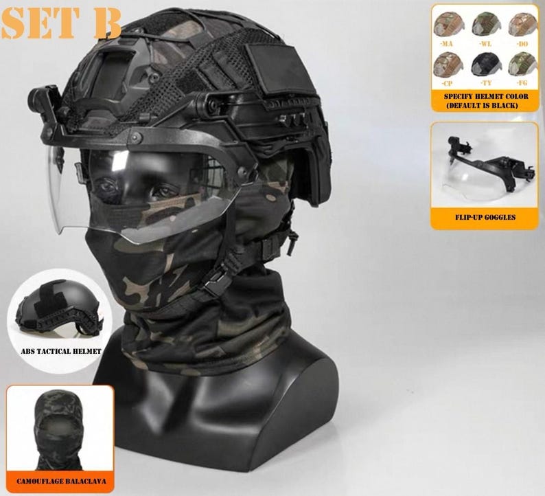 Full Tactical Helmet Set, Airsoft Cosplay Wargame Gear - Etsy