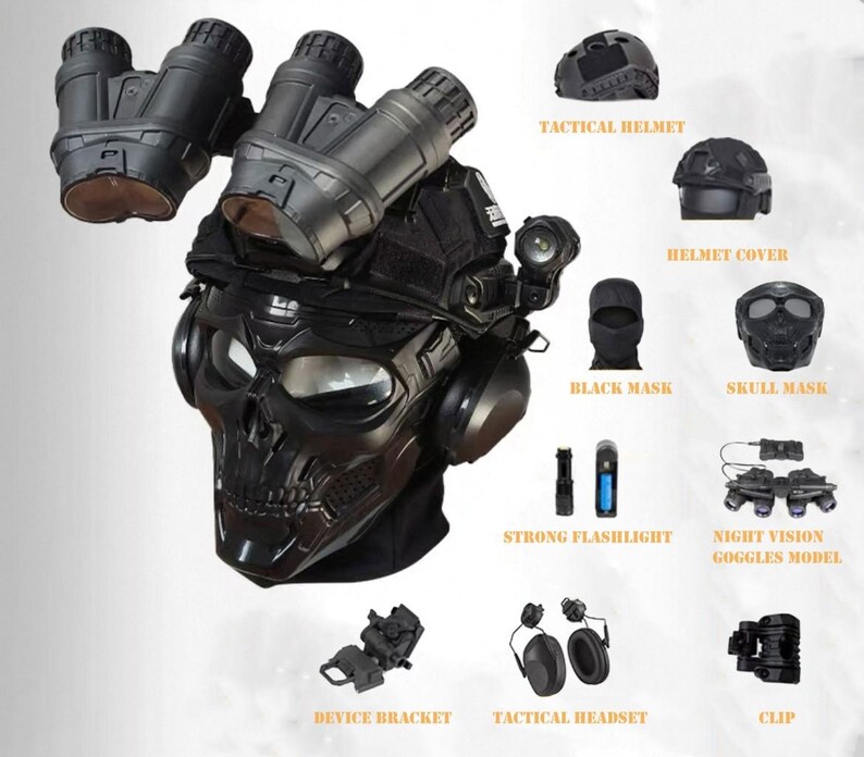 Skull Tactical Helmet Set, Cosplay Airsoft Mask With Night Vision ...