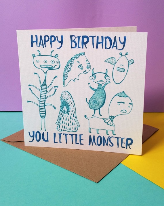 Blue Monsters Gender Neutral Children's Birthday Card | Etsy