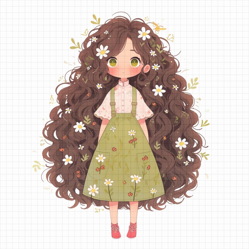 Whimsical Chibi Girl Clipart Bundle, Cute Full Body Standing Doll ...