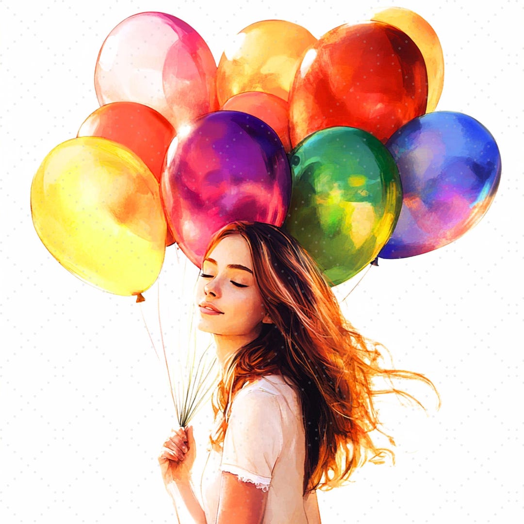Watercolor Balloon Girl Clipart Bundle PNG Birthday Girl Clipart Party ...
