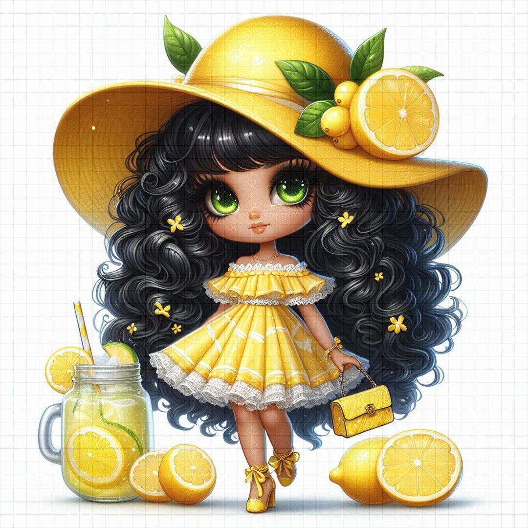 Lemonade Girl Clipart Bundle – Cute Glossy Chibi Girls in Lemon Dresses ...