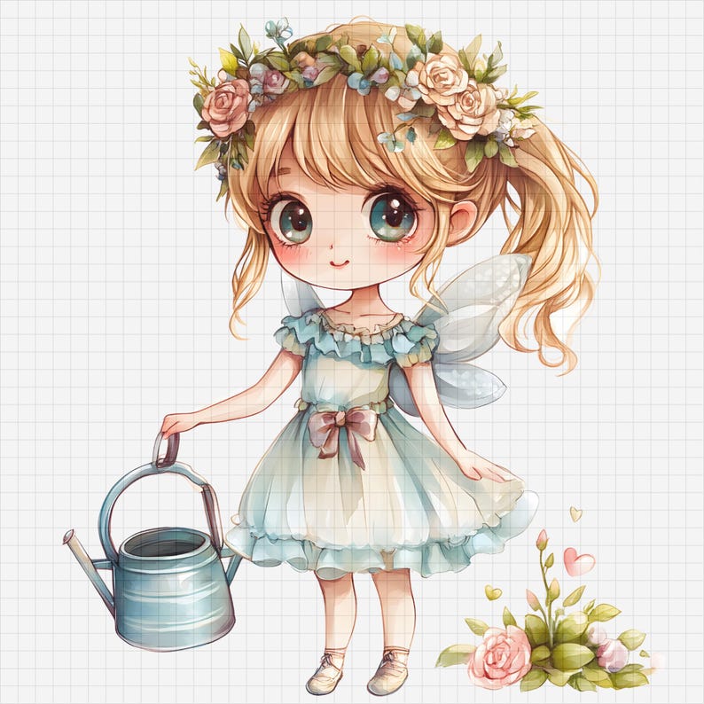 Spring Fairy Clipart, Cute Chibi Fairy Pngs, Watercolor Spring Fairies ...