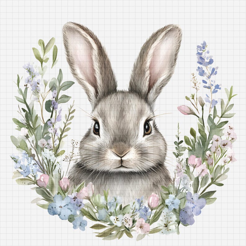 Floral Watercolor Bunny Clipart, 8 Pngs, Transparent Background, High ...