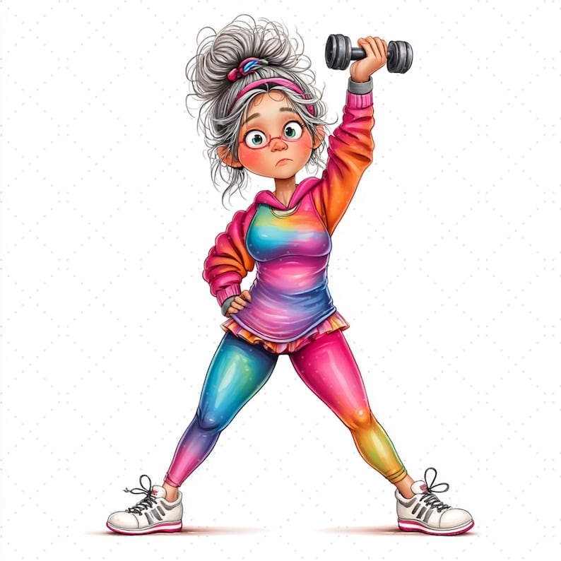 Sportieve oma clipartbundel, fitness oma png, grappige training oma ...