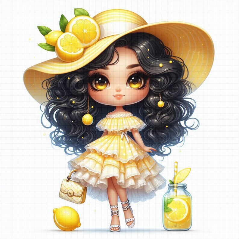 Lemonade Girl Clipart Bundle – Cute Glossy Chibi Girls in Lemon Dresses ...