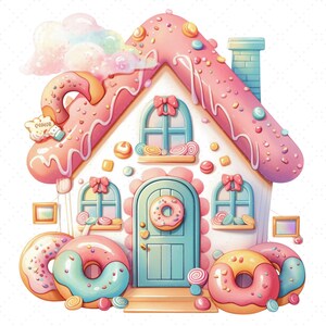 Candy House Clipart: Kawaii Donut Cottage PNG (digital Download) - Etsy