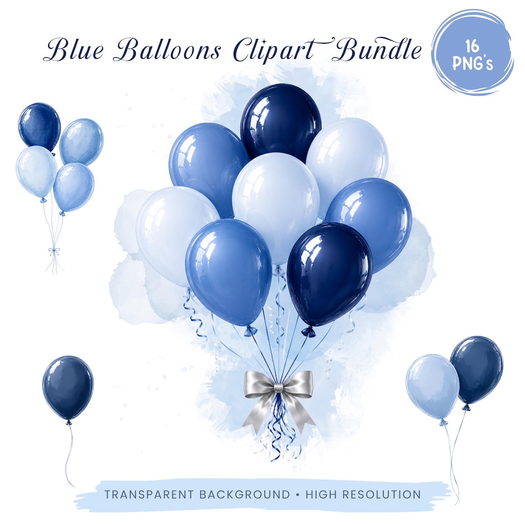 Blue Balloon Clipart Watercolor Balloon Bundle Birthday Balloon PNG ...