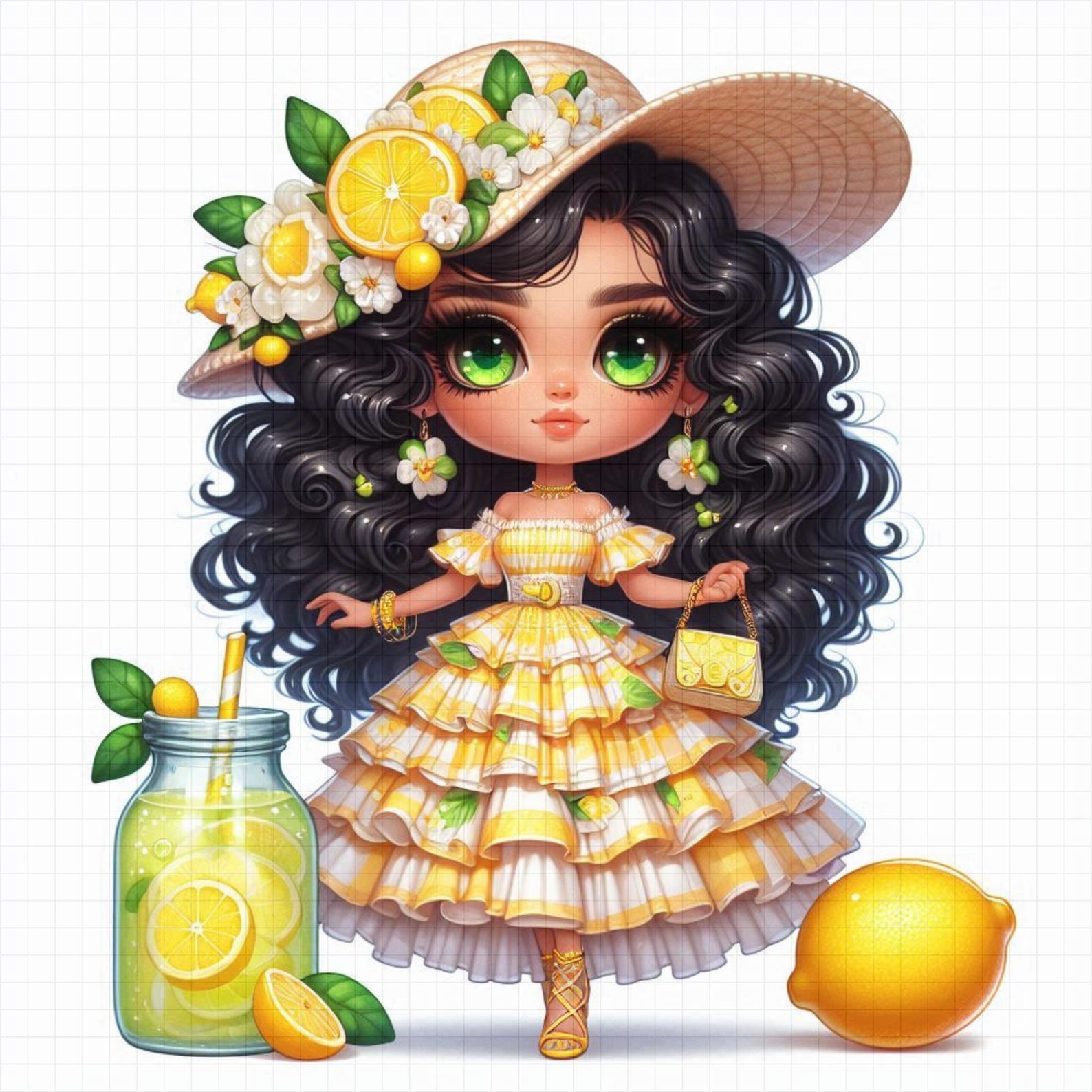 Lemonade Girl Clipart Bundle – Cute Glossy Chibi Girls in Lemon Dresses ...