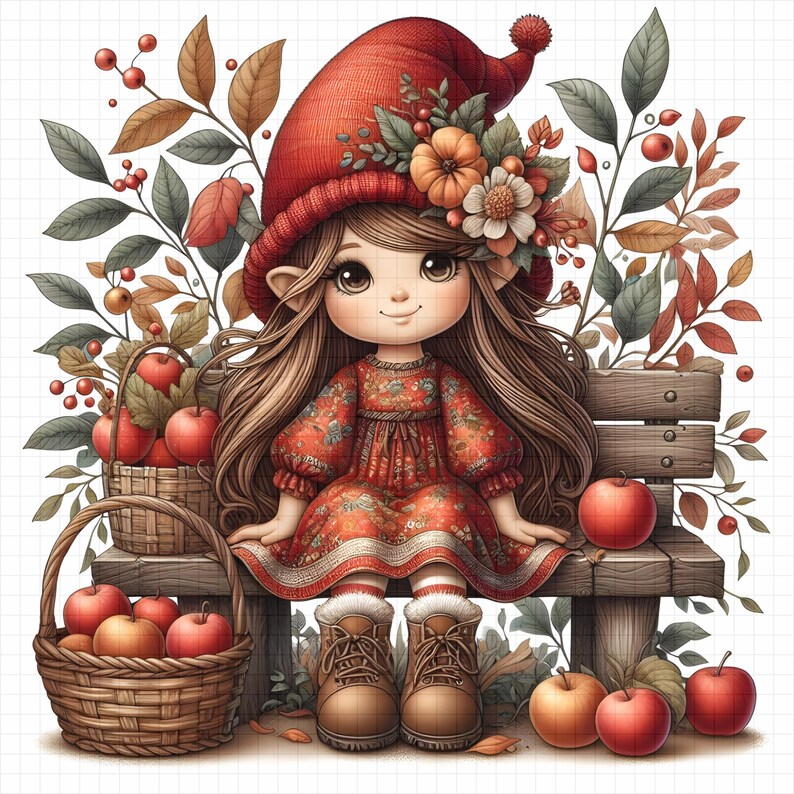 10 Apple Harvest Girl Gnome Clipart – High-quality PNG, Cozy Fall ...