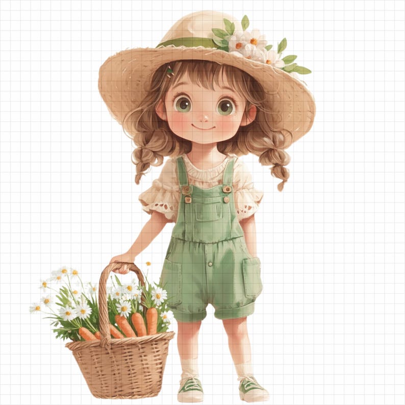 Chibi Garden Girls Clipart Bundle, Pastel Summer Clipart, Sunflower and ...