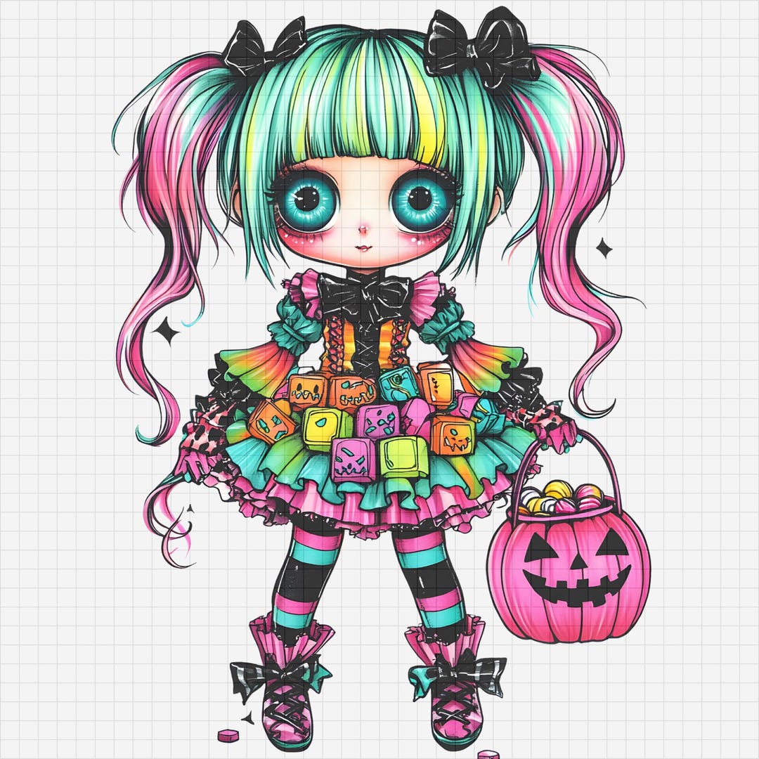 Halloween Chibi Clipart: Neon Candy Girl Pngs (12 Files) - Etsy
