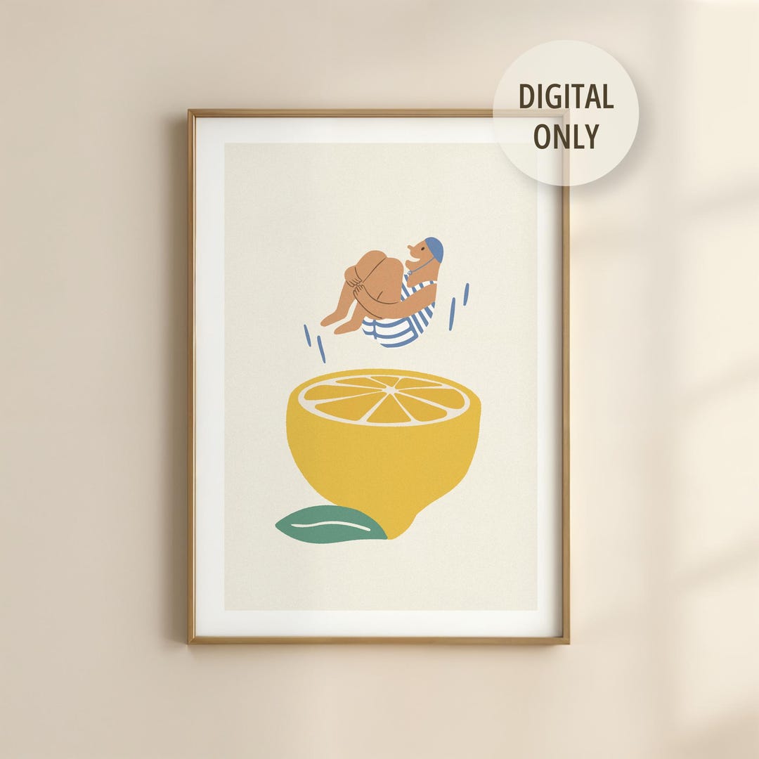 Retro Lemon Pool Diver Print: Summer Kitchen Art (digital Print) - Etsy